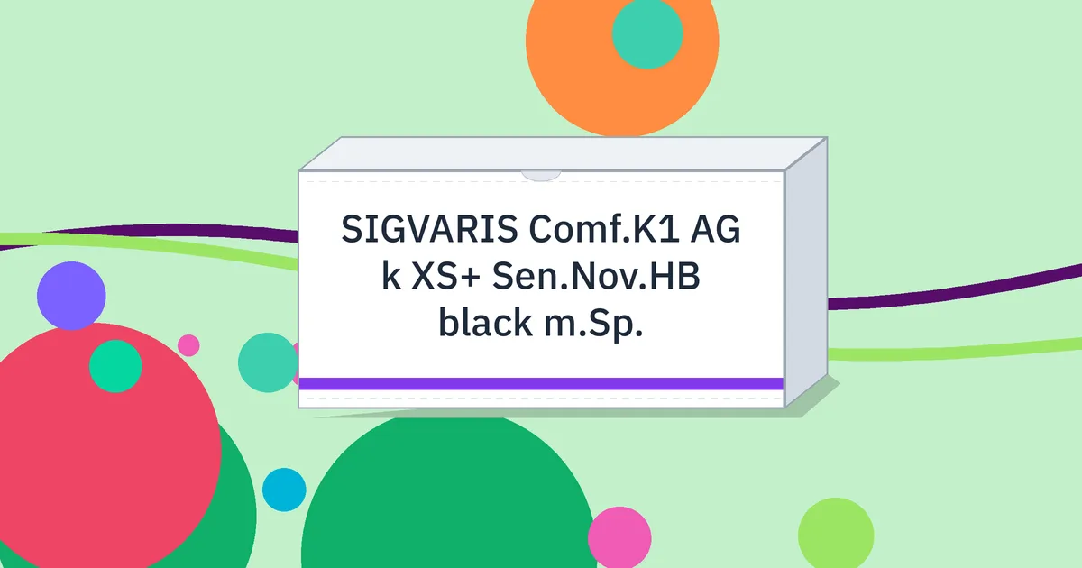 Symbolbild: Packung mit der Aufschrift SIGVARIS Comf.K1 AG k XS+ Sen.Nov.HB black m.Sp. (PZN 17104554) – Verfügbarkeit und Bezug in Apotheken in Frankfurt am Main