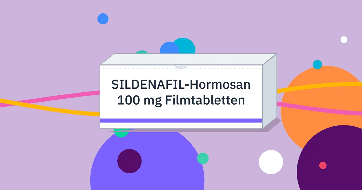 Symbolbild: Packung mit der Aufschrift SILDENAFIL-Hormosan 100 mg Filmtabletten (PZN 14272179) – Verfügbarkeit und Bezug in Apotheken in Frankfurt am Main