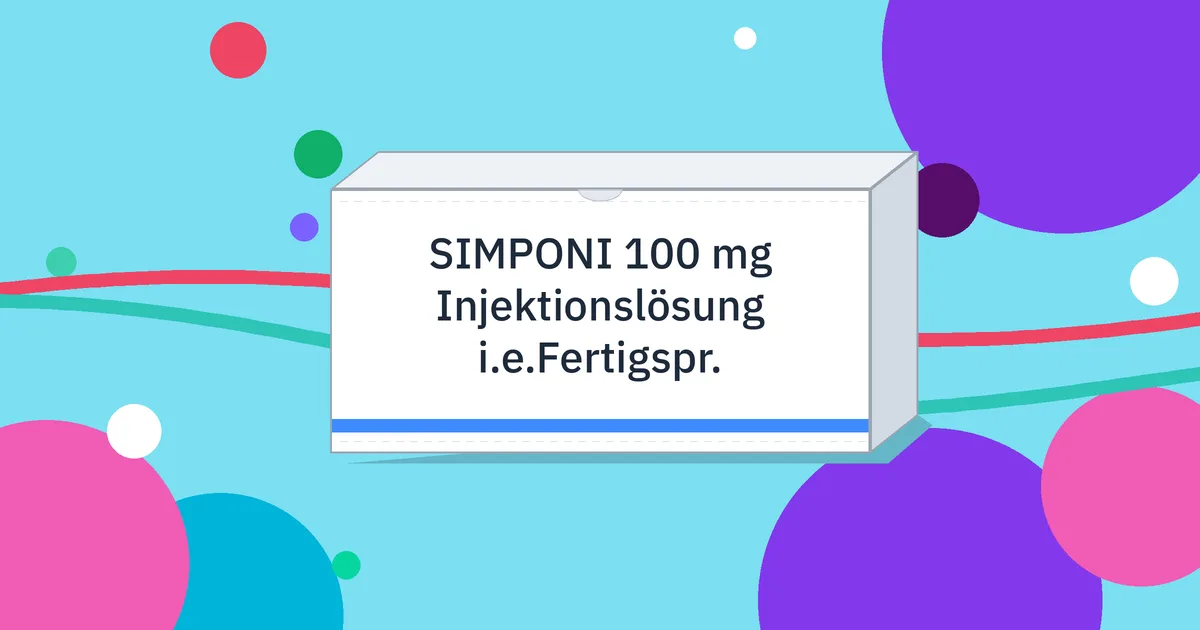 Symbolbild: Packung mit der Aufschrift SIMPONI 100 mg Injektionslösung i.e.Fertigspr. (PZN 10797301) – Verfügbarkeit und Bezug in Apotheken in Frankfurt am Main
