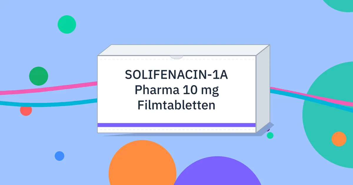 Symbolbild: Packung mit der Aufschrift SOLIFENACIN-1A Pharma 10 mg Filmtabletten (PZN 14440961) – Verfügbarkeit und Bezug in Apotheken in Frankfurt am Main