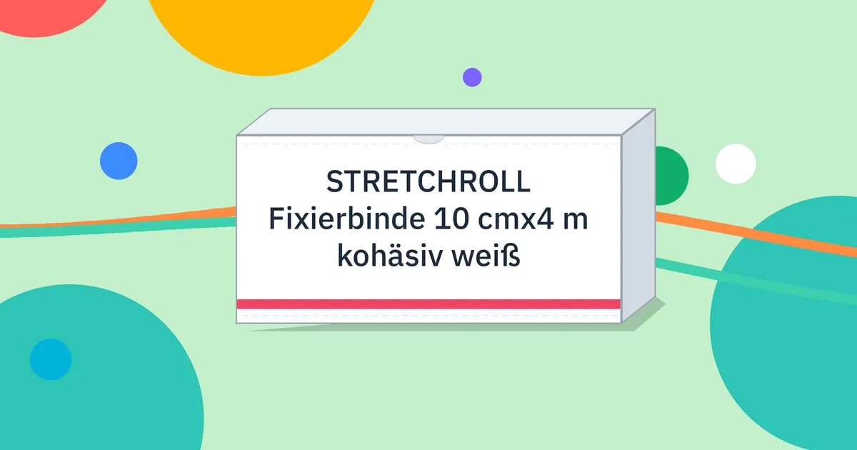 Symbolbild: Packung mit der Aufschrift STRETCHROLL Fixierbinde 10 cmx4 m kohäsiv weiß (PZN 20129150) – Verfügbarkeit und Bezug in Apotheken in Frankfurt am Main