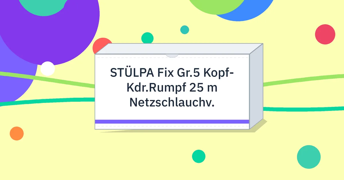 Symbolbild: Packung mit der Aufschrift STÜLPA Fix Gr.5 Kopf-Kdr.Rumpf 25 m Netzschlauchv. (PZN 18298106) – Verfügbarkeit und Bezug in Apotheken in Frankfurt am Main