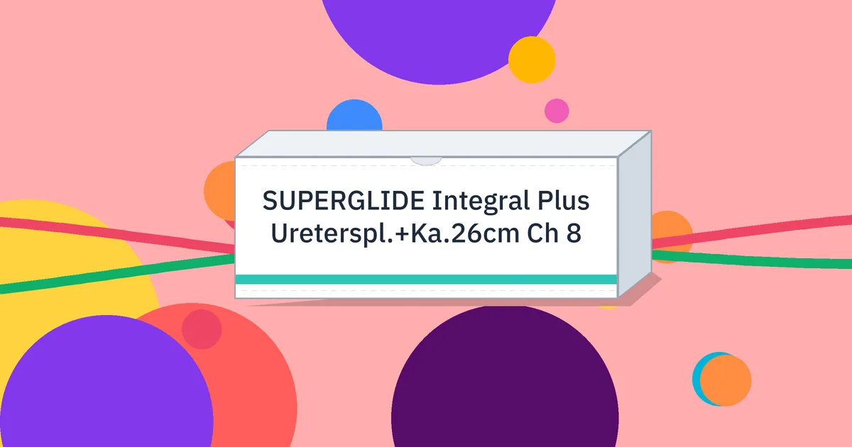 Symbolbild: Packung mit der Aufschrift SUPERGLIDE Integral Plus Ureterspl.+Ka.26cm Ch 8 (PZN 12424828) – Verfügbarkeit und Bezug in Apotheken in Frankfurt am Main
