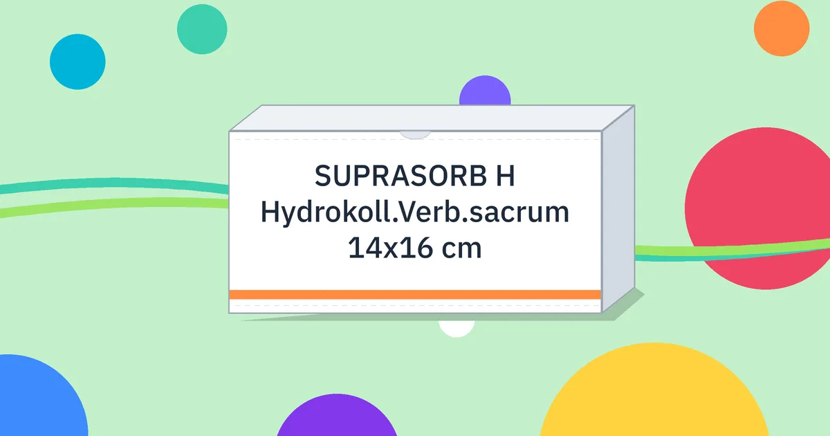 Symbolbild: Packung mit der Aufschrift SUPRASORB H Hydrokoll.Verb.sacrum 14x16 cm (PZN 16261582) – Verfügbarkeit und Bezug in Apotheken in Frankfurt am Main