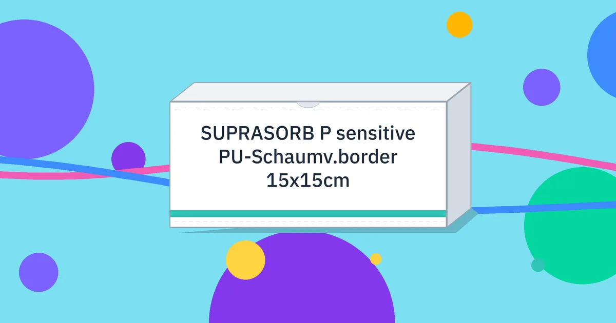 Symbolbild: Packung mit der Aufschrift SUPRASORB P sensitive PU-Schaumv.border 15x15cm (PZN 20009523) – Verfügbarkeit und Bezug in Apotheken in Frankfurt am Main