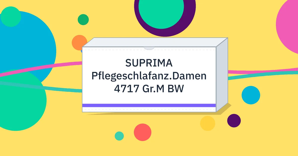 Symbolbild: Packung mit der Aufschrift SUPRIMA Pflegeschlafanz.Damen 4717 Gr.M BW (PZN 16321769) – Verfügbarkeit und Bezug in Apotheken in Frankfurt am Main