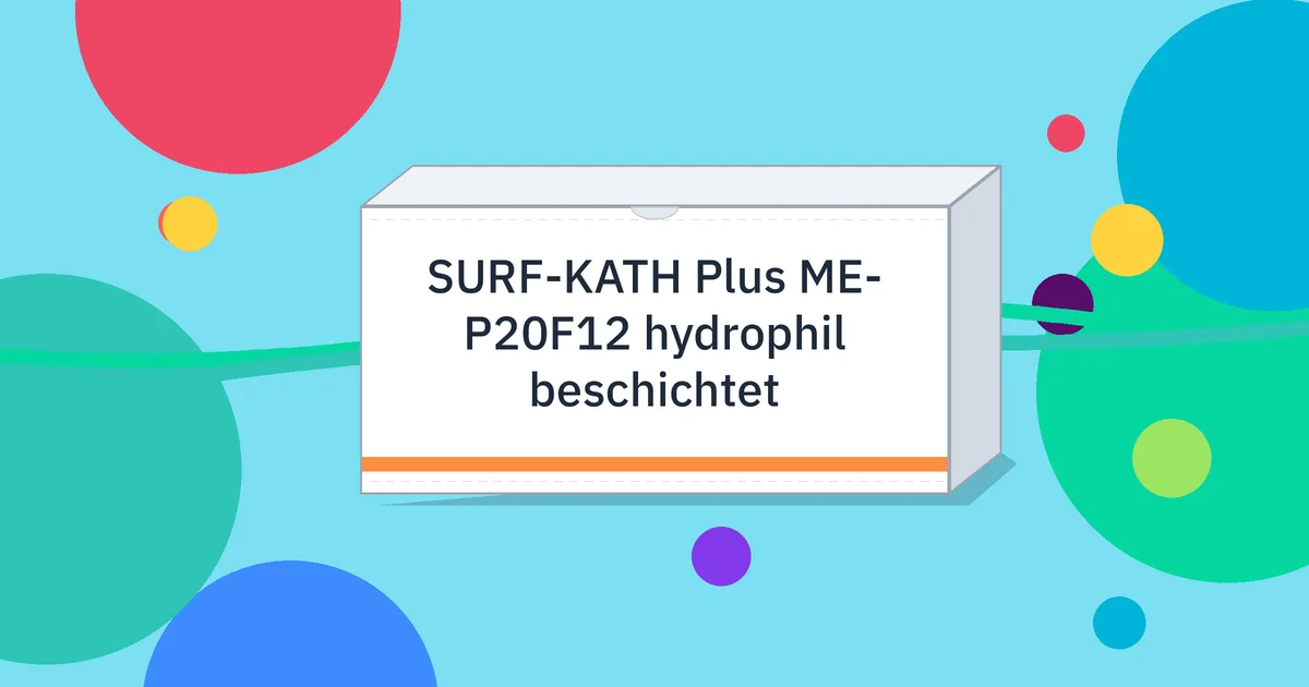 Symbolbild: Packung mit der Aufschrift SURF-KATH Plus ME-P20F12 hydrophil beschichtet (PZN 07009501) – Verfügbarkeit und Bezug in Apotheken in Frankfurt am Main