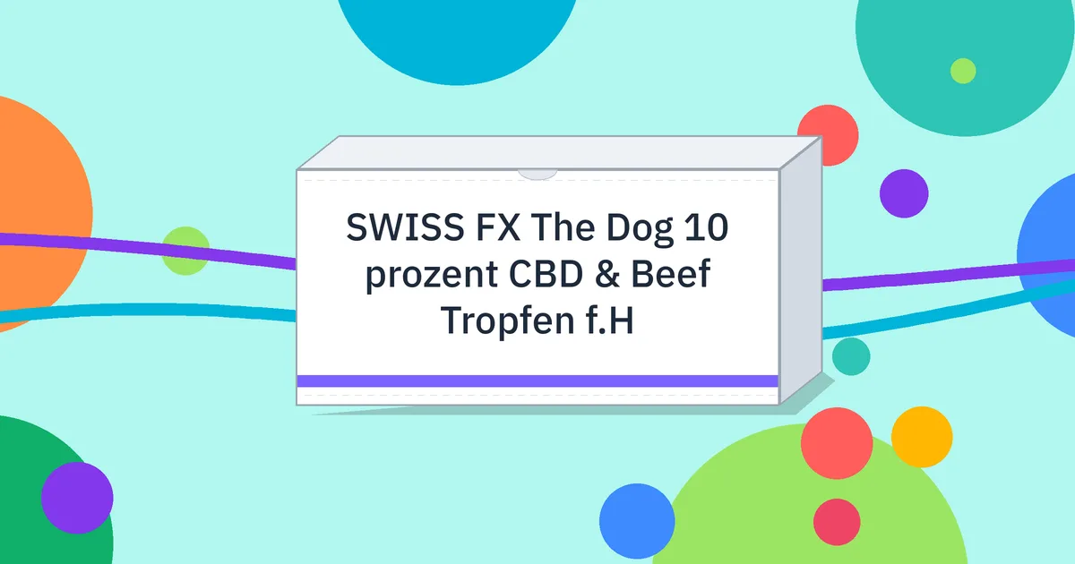 Symbolbild: Packung mit der Aufschrift SWISS FX The Dog 10 prozent CBD & Beef Tropfen f.H (PZN 19395426) – Verfügbarkeit und Bezug in Apotheken in Frankfurt am Main