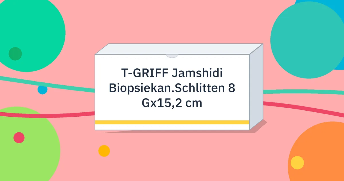 Symbolbild: Packung mit der Aufschrift T-GRIFF Jamshidi Biopsiekan.Schlitten 8 Gx15,2 cm (PZN 18793892) – Verfügbarkeit und Bezug in Apotheken in Frankfurt am Main