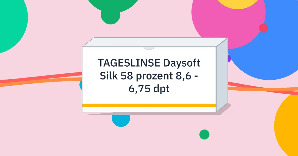 Symbolbild: Packung mit der Aufschrift TAGESLINSE Daysoft Silk 58 prozent 8,6 -6,75 dpt (PZN 00346626) – Verfügbarkeit und Bezug in Apotheken in Frankfurt am Main