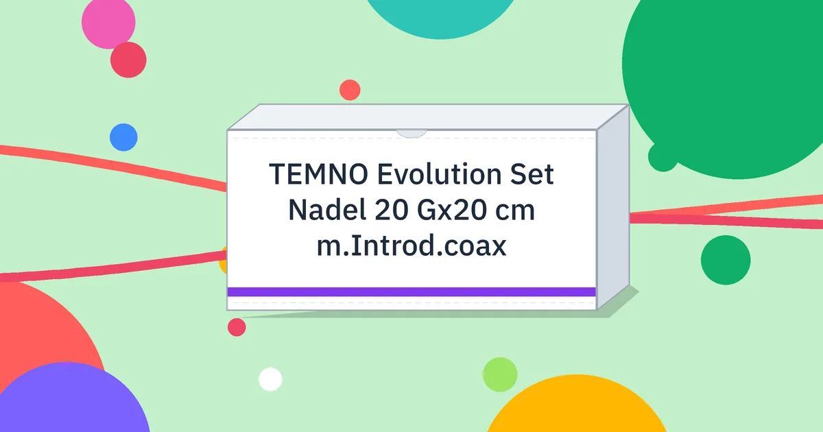 Symbolbild: Packung mit der Aufschrift TEMNO Evolution Set Nadel 20 Gx20 cm m.Introd.coax (PZN 18766116) – Verfügbarkeit und Bezug in Apotheken in Frankfurt am Main