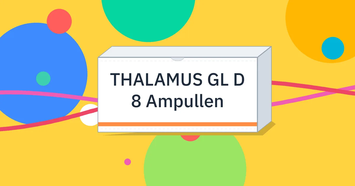 Symbolbild: Packung mit der Aufschrift THALAMUS GL D 8 Ampullen (PZN 03659283) – Verfügbarkeit und Bezug in Apotheken in Frankfurt am Main
