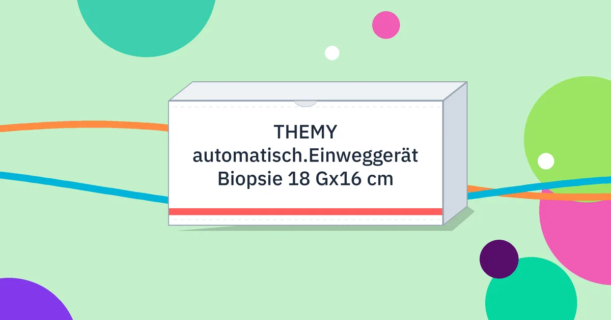 Symbolbild: Packung mit der Aufschrift THEMY automatisch.Einweggerät Biopsie 18 Gx16 cm (PZN 16920145) – Verfügbarkeit und Bezug in Apotheken in Frankfurt am Main