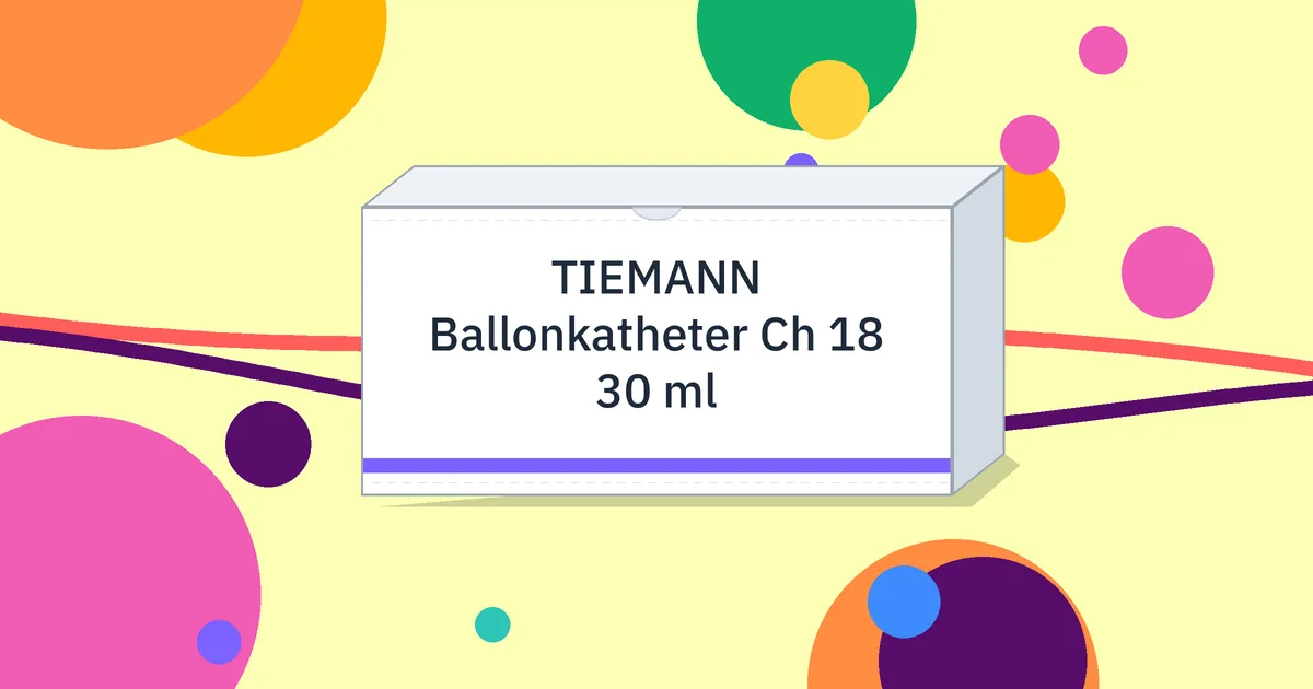 Symbolbild: Packung mit der Aufschrift TIEMANN Ballonkatheter Ch 18 30 ml (PZN 00182610) – Verfügbarkeit und Bezug in Apotheken in Frankfurt am Main