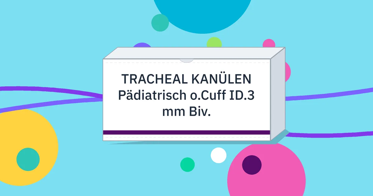 Symbolbild: Packung mit der Aufschrift TRACHEAL KANÜLEN Pädiatrisch o.Cuff ID.3 mm Biv. (PZN 02256519) – Verfügbarkeit und Bezug in Apotheken in Frankfurt am Main