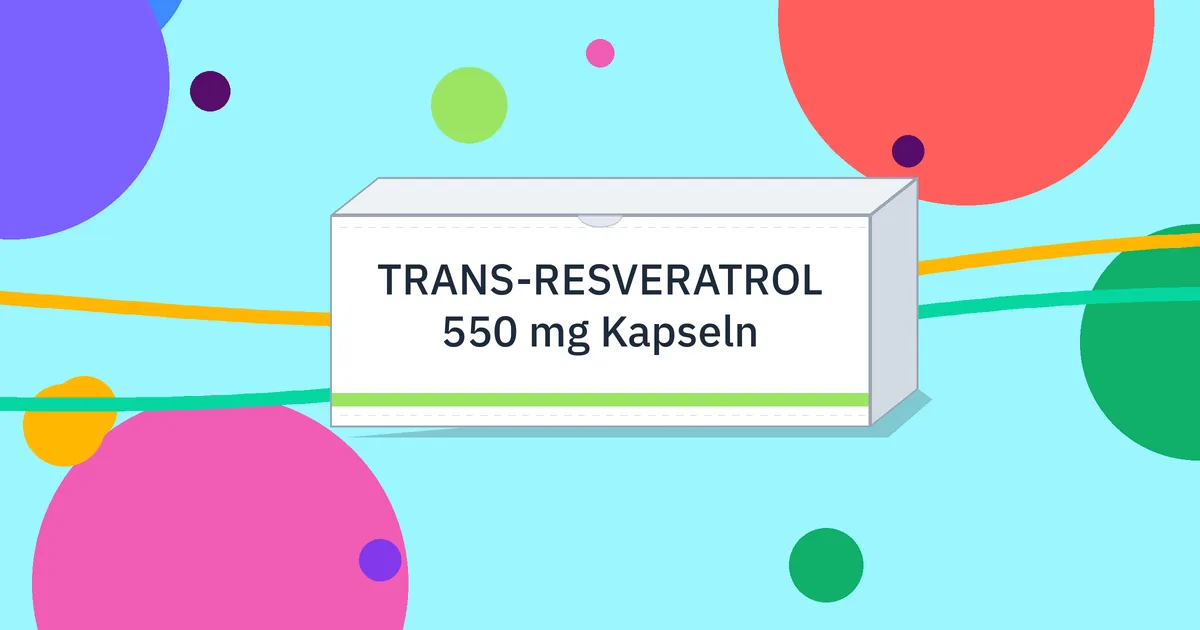 Symbolbild: Packung mit der Aufschrift TRANS-RESVERATROL 550 mg Kapseln (PZN 16763094) – Verfügbarkeit und Bezug in Apotheken in Frankfurt am Main