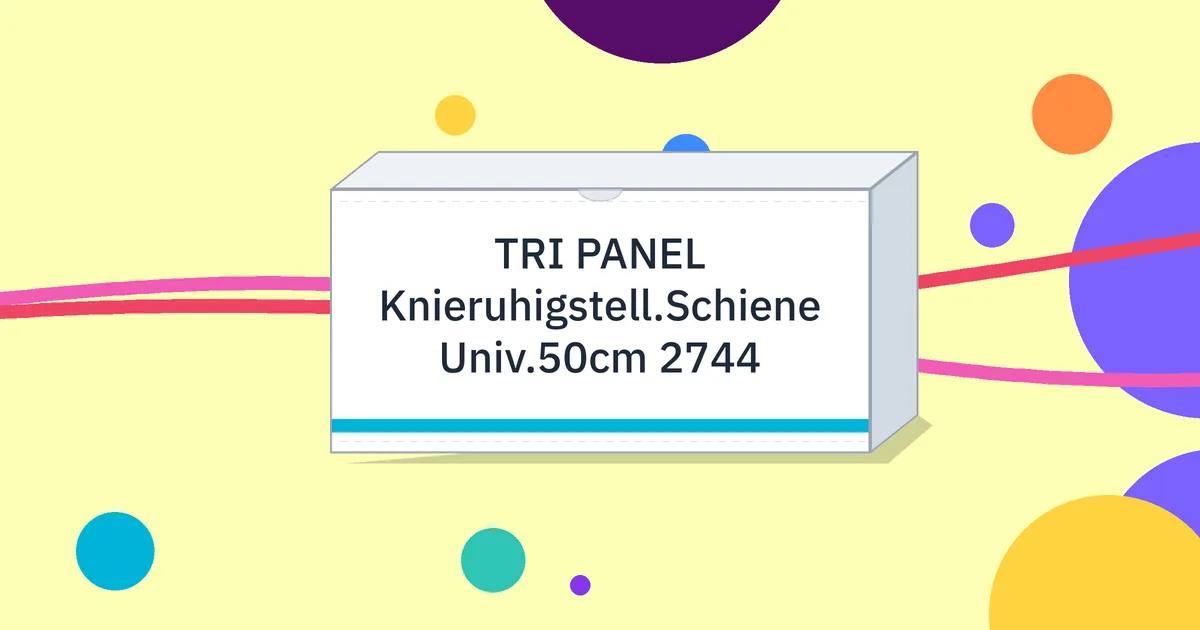 Symbolbild: Packung mit der Aufschrift TRI PANEL Knieruhigstell.Schiene Univ.50cm 2744 (PZN 06643638) – Verfügbarkeit und Bezug in Apotheken in Frankfurt am Main