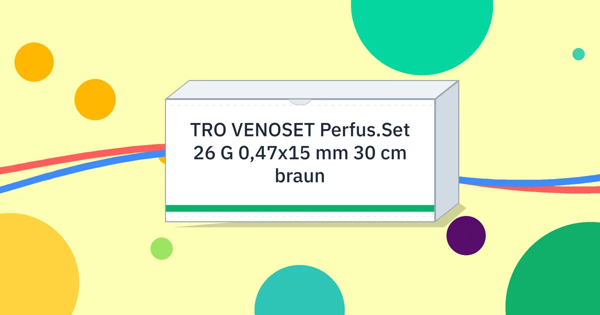 Symbolbild: Packung mit der Aufschrift TRO VENOSET Perfus.Set 26 G 0,47x15 mm 30 cm braun (PZN 12366025) – Verfügbarkeit und Bezug in Apotheken in Frankfurt am Main