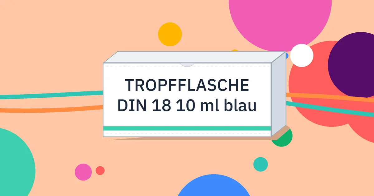 Symbolbild: Packung mit der Aufschrift TROPFFLASCHE DIN 18 10 ml blau (PZN 15586632) – Verfügbarkeit und Bezug in Apotheken in Frankfurt am Main