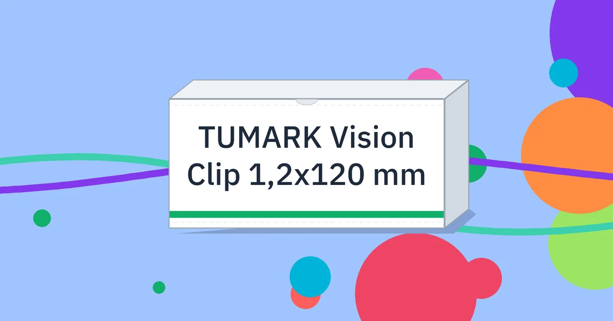 Symbolbild: Packung mit der Aufschrift TUMARK Vision Clip 1,2x120 mm (PZN 20086021) – Verfügbarkeit und Bezug in Apotheken in Frankfurt am Main