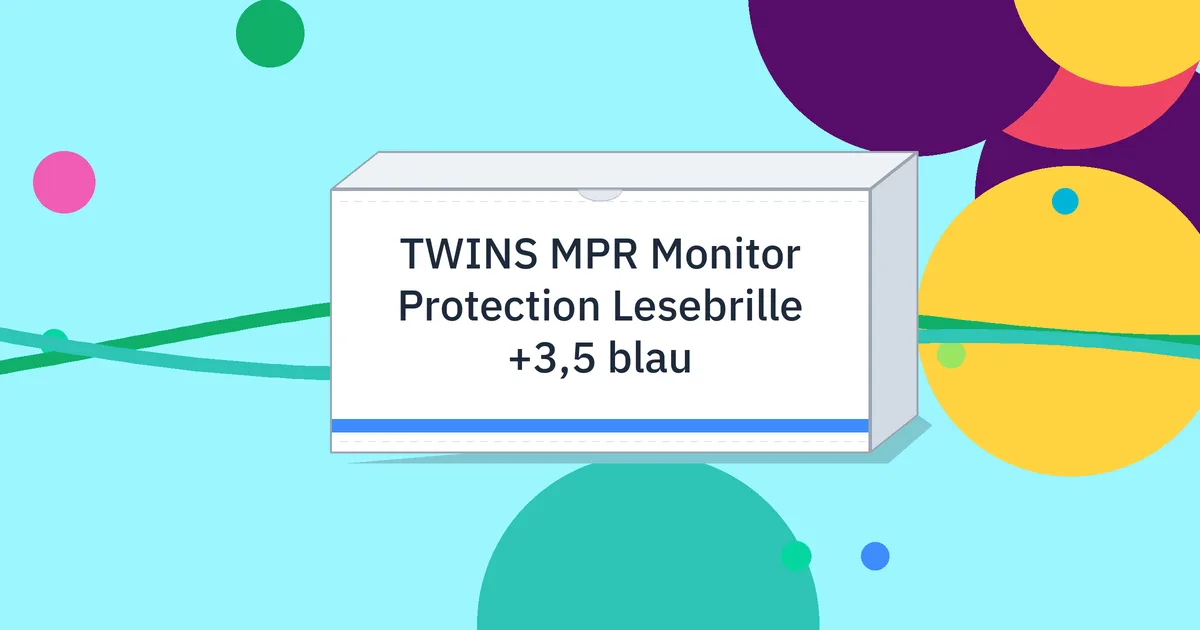 Symbolbild: Packung mit der Aufschrift TWINS MPR Monitor Protection Lesebrille +3,5 blau (PZN 13344385) – Verfügbarkeit und Bezug in Apotheken in Frankfurt am Main
