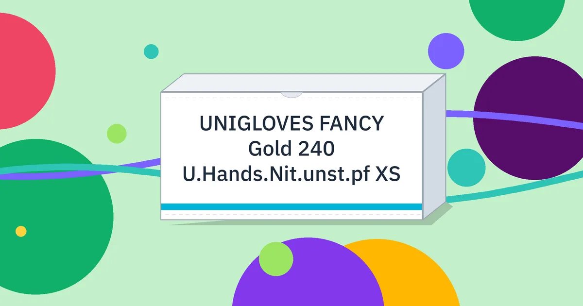 Symbolbild: Packung mit der Aufschrift UNIGLOVES FANCY Gold 240 U.Hands.Nit.unst.pf XS (PZN 18725784) – Verfügbarkeit und Bezug in Apotheken in Frankfurt am Main