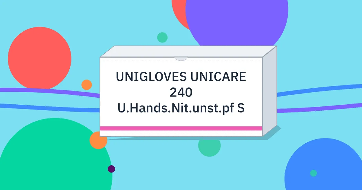 Symbolbild: Packung mit der Aufschrift UNIGLOVES UNICARE 240 U.Hands.Nit.unst.pf S (PZN 19537599) – Verfügbarkeit und Bezug in Apotheken in Frankfurt am Main