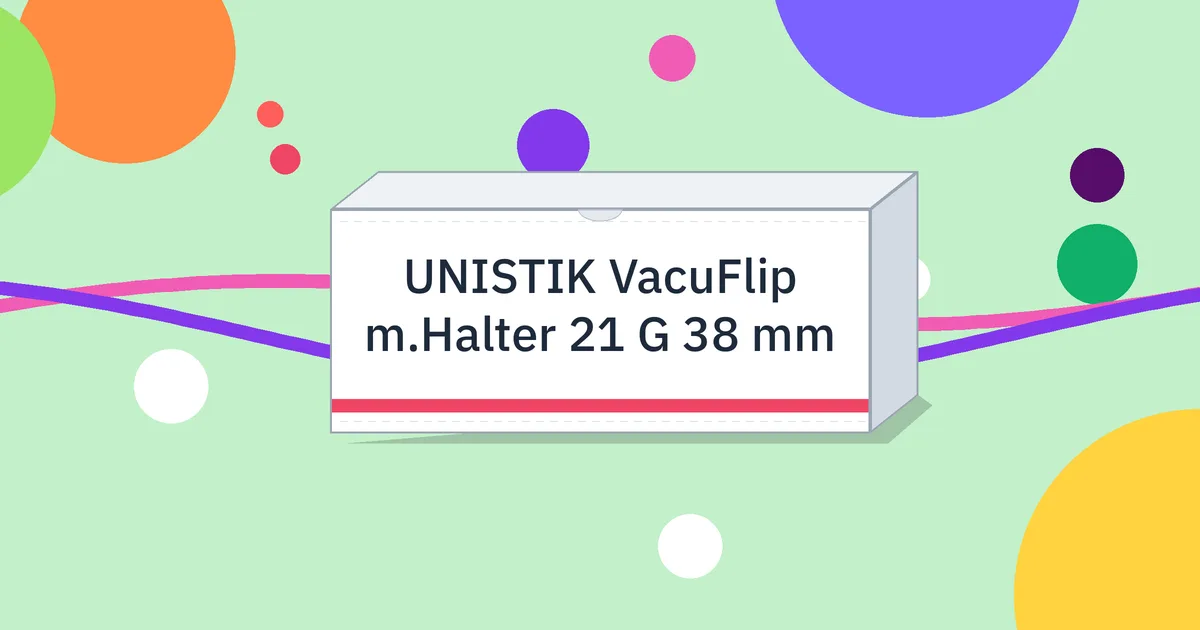 Symbolbild: Packung mit der Aufschrift UNISTIK VacuFlip m.Halter 21 G 38 mm (PZN 18410247) – Verfügbarkeit und Bezug in Apotheken in Frankfurt am Main