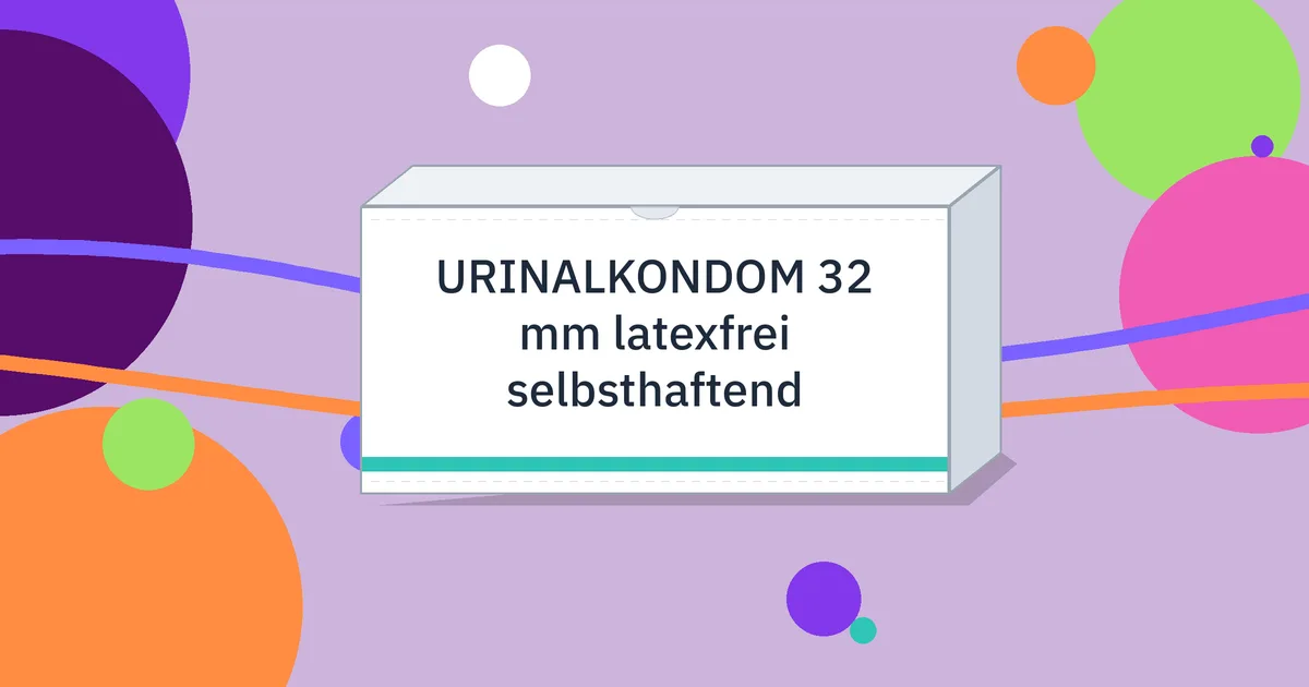 Symbolbild: Packung mit der Aufschrift URINALKONDOM 32 mm latexfrei selbsthaftend (PZN 11351056) – Verfügbarkeit und Bezug in Apotheken in Frankfurt am Main