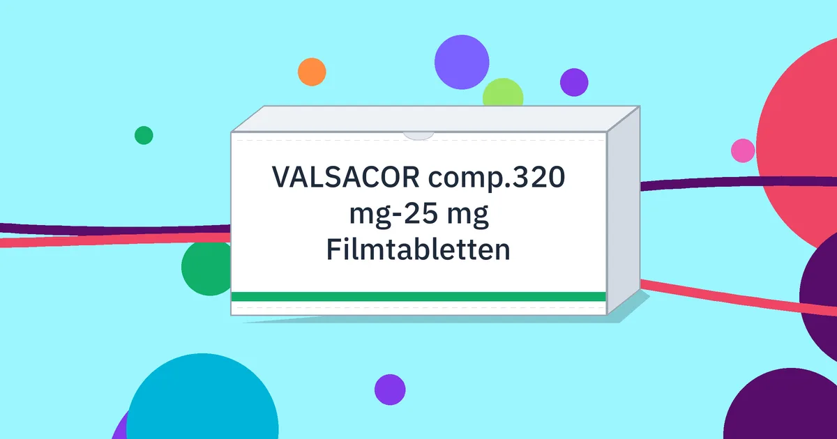 Symbolbild: Packung mit der Aufschrift VALSACOR comp.320 mg-25 mg Filmtabletten (PZN 08473459) – Verfügbarkeit und Bezug in Apotheken in Frankfurt am Main