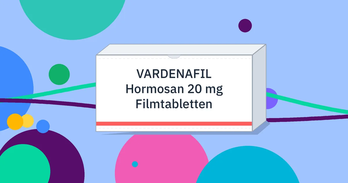 Symbolbild: Packung mit der Aufschrift VARDENAFIL Hormosan 20 mg Filmtabletten (PZN 16120545) – Verfügbarkeit und Bezug in Apotheken in Frankfurt am Main