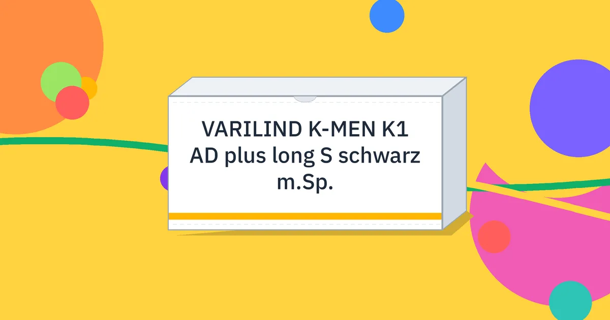 Symbolbild: Packung mit der Aufschrift VARILIND K-MEN K1 AD plus long S schwarz m.Sp. (PZN 20569245) – Verfügbarkeit und Bezug in Apotheken in Frankfurt am Main