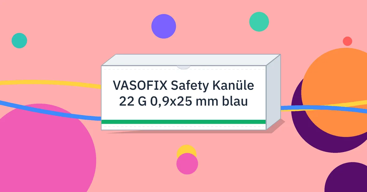 Symbolbild: Packung mit der Aufschrift VASOFIX Safety Kanüle 22 G 0,9x25 mm blau (PZN 03305326) – Verfügbarkeit und Bezug in Apotheken in Frankfurt am Main