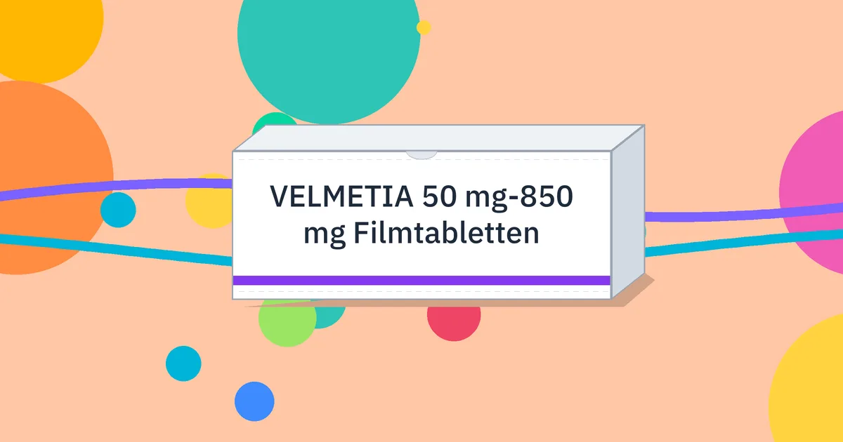 Symbolbild: Packung mit der Aufschrift VELMETIA 50 mg-850 mg Filmtabletten (PZN 19226741) – Verfügbarkeit und Bezug in Apotheken in Frankfurt am Main