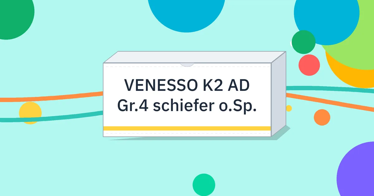 Symbolbild: Packung mit der Aufschrift VENESSO K2 AD Gr.4 schiefer o.Sp. (PZN 03260090) – Verfügbarkeit und Bezug in Apotheken in Frankfurt am Main