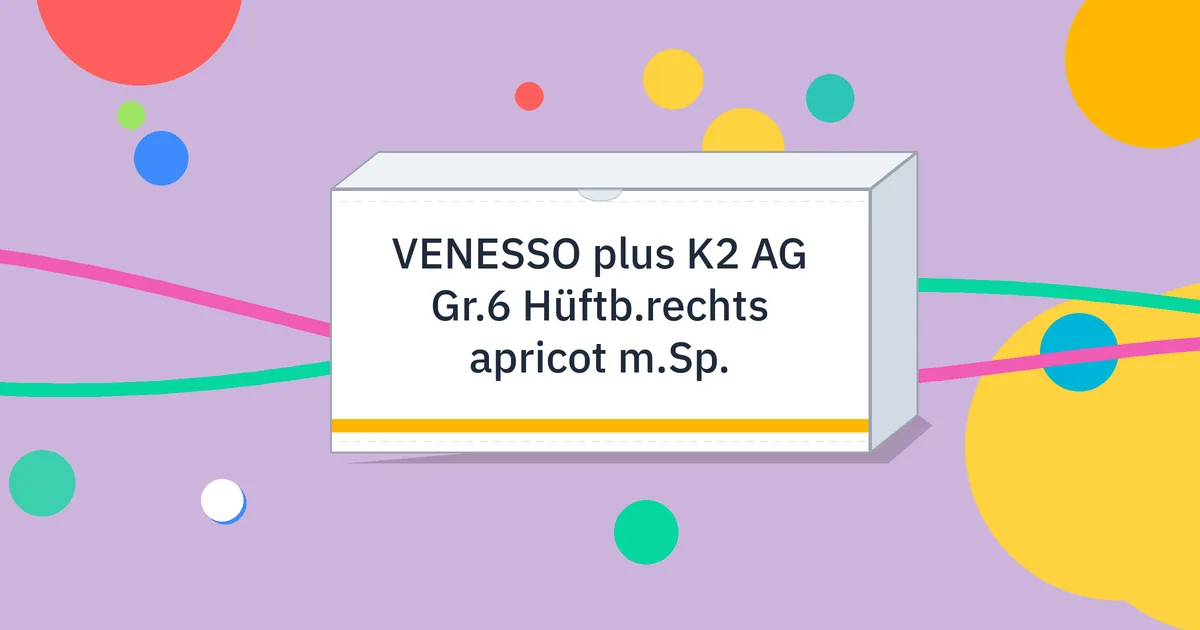Symbolbild: Packung mit der Aufschrift VENESSO plus K2 AG Gr.6 Hüftb.rechts apricot m.Sp. (PZN 03304226) – Verfügbarkeit und Bezug in Apotheken in Frankfurt am Main