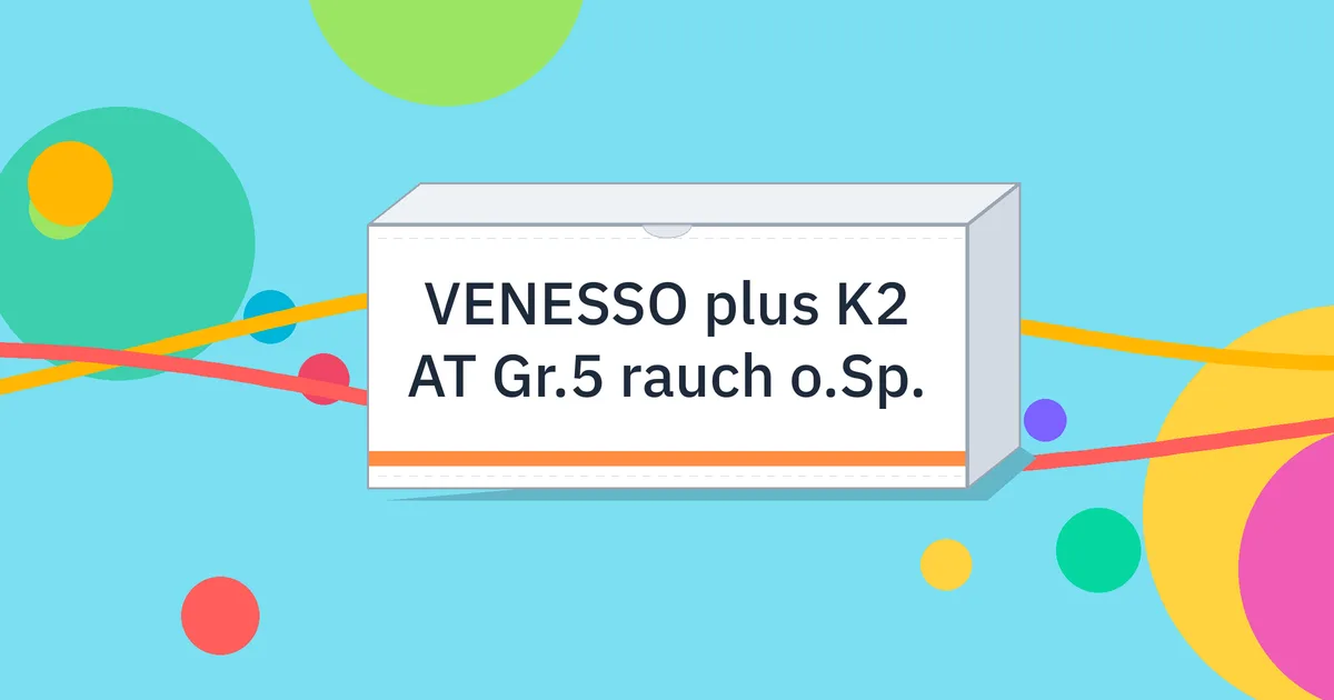 Symbolbild: Packung mit der Aufschrift VENESSO plus K2 AT Gr.5 rauch o.Sp. (PZN 03287999) – Verfügbarkeit und Bezug in Apotheken in Frankfurt am Main