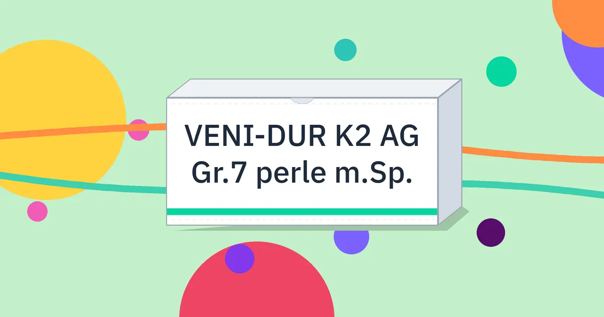 Symbolbild: Packung mit der Aufschrift VENI-DUR K2 AG Gr.7 perle m.Sp. (PZN 03245877) – Verfügbarkeit und Bezug in Apotheken in Frankfurt am Main