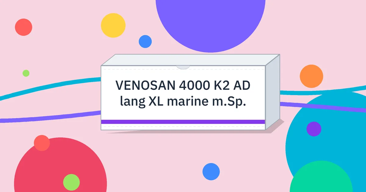 Symbolbild: Packung mit der Aufschrift VENOSAN 4000 K2 AD lang XL marine m.Sp. (PZN 16602043) – Verfügbarkeit und Bezug in Apotheken in Frankfurt am Main