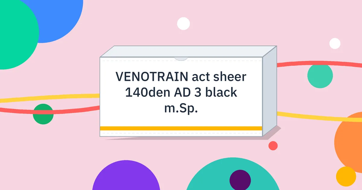 Symbolbild: Packung mit der Aufschrift VENOTRAIN act sheer 140den AD 3 black m.Sp. (PZN 16209222) – Verfügbarkeit und Bezug in Apotheken in Frankfurt am Main