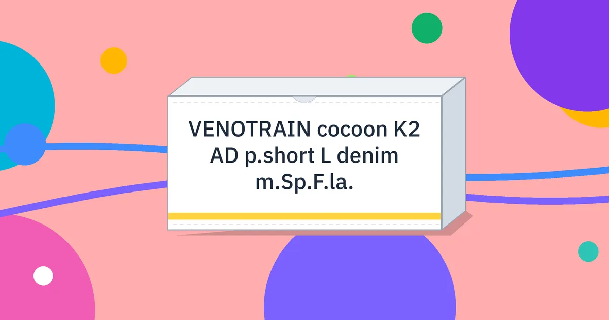 Symbolbild: Packung mit der Aufschrift VENOTRAIN cocoon K2 AD p.short L denim m.Sp.F.la. (PZN 19199211) – Verfügbarkeit und Bezug in Apotheken in Frankfurt am Main