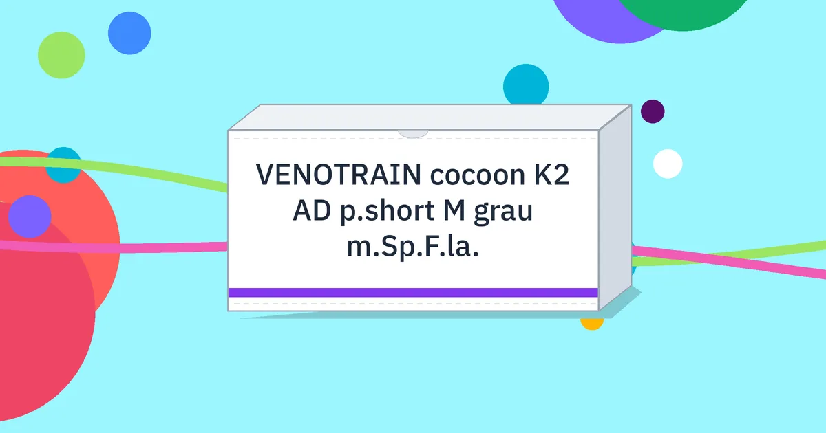 Symbolbild: Packung mit der Aufschrift VENOTRAIN cocoon K2 AD p.short M grau m.Sp.F.la. (PZN 19198803) – Verfügbarkeit und Bezug in Apotheken in Frankfurt am Main