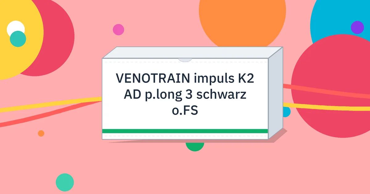 Symbolbild: Packung mit der Aufschrift VENOTRAIN impuls K2 AD p.long 3 schwarz o.FS (PZN 00627756) – Verfügbarkeit und Bezug in Apotheken in Frankfurt am Main