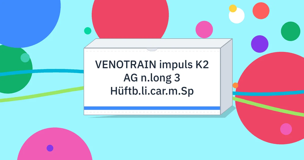 Symbolbild: Packung mit der Aufschrift VENOTRAIN impuls K2 AG n.long 3 Hüftb.li.car.m.Sp (PZN 10294474) – Verfügbarkeit und Bezug in Apotheken in Frankfurt am Main