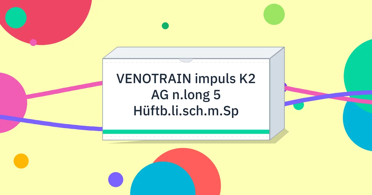 Symbolbild: Packung mit der Aufschrift VENOTRAIN impuls K2 AG n.long 5 Hüftb.li.sch.m.Sp (PZN 10294787) – Verfügbarkeit und Bezug in Apotheken in Frankfurt am Main