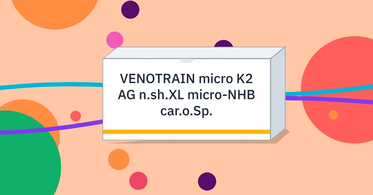 Symbolbild: Packung mit der Aufschrift VENOTRAIN micro K2 AG n.sh.XL micro-NHB car.o.Sp. (PZN 16065504) – Verfügbarkeit und Bezug in Apotheken in Frankfurt am Main