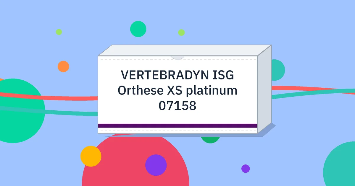 Symbolbild: Packung mit der Aufschrift VERTEBRADYN ISG Orthese XS platinum 07158 (PZN 13704228) – Verfügbarkeit und Bezug in Apotheken in Frankfurt am Main