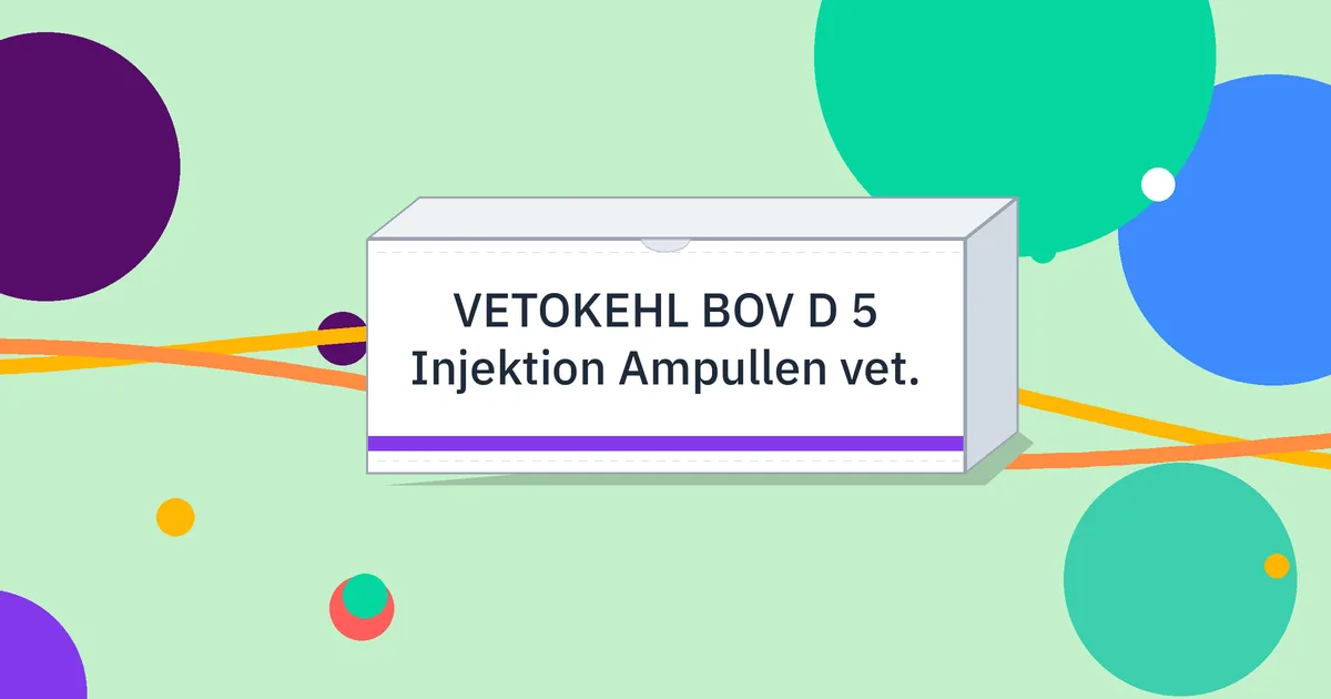 Symbolbild: Packung mit der Aufschrift VETOKEHL BOV D 5 Injektion Ampullen vet. (PZN 00163239) – Verfügbarkeit und Bezug in Apotheken in Frankfurt am Main