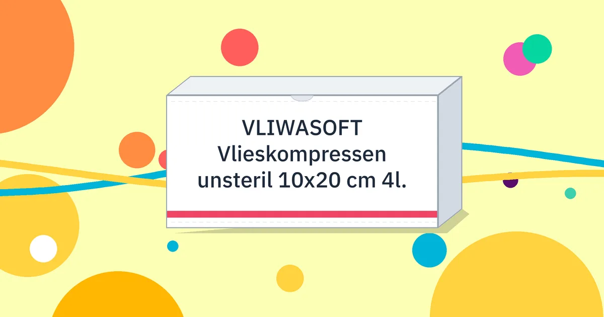 Symbolbild: Packung mit der Aufschrift VLIWASOFT Vlieskompressen unsteril 10x20 cm 4l. (PZN 20580092) – Verfügbarkeit und Bezug in Apotheken in Frankfurt am Main