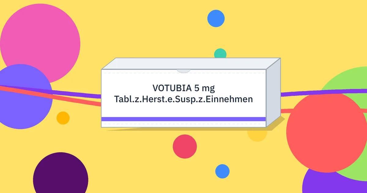 Symbolbild: Packung mit der Aufschrift VOTUBIA 5 mg Tabl.z.Herst.e.Susp.z.Einnehmen (PZN 19683912) – Verfügbarkeit und Bezug in Apotheken in Frankfurt am Main
